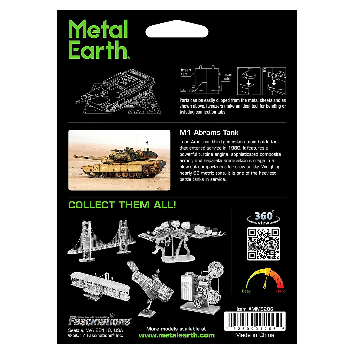 Metal Earth M1 Abrams Tank 3D Metal Model Kit Bundle with Tweezers Fascinations