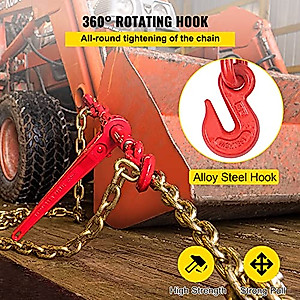 VEVOR Chain Load Binder, 5/16" Tie Down Kit w/ 6600LBS Working Load Capacity and Two Grab Hooks, Includes (4) Ratchet Binders - (4) 21' Grade 80 Chains, Transport Load Package for Hauling, Towing
