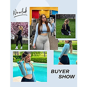 VANTONIA Women's Seamless Long Sleeve Crop Top Cute Workout Yoga Top Breathable Sports Running Gym Shirts with Thumb Holes Dark Black Marl X-Large