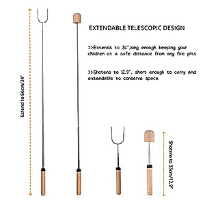 Marshmallow Roasting Sticks With Interchangeable Heads | 8 Pieces Campfire BBQ Kit Great For And Hot Dogs Biscuit Cup Smores Fire Pit Excellent Camping, Hiking, nature wood color