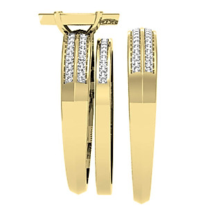 Dazzlingrock Collection 0.25 Carat Round White Diamond Marquise Trio Ring Set in 14K Yellow Gold, Women Size 5.5 and Men Size 12.5