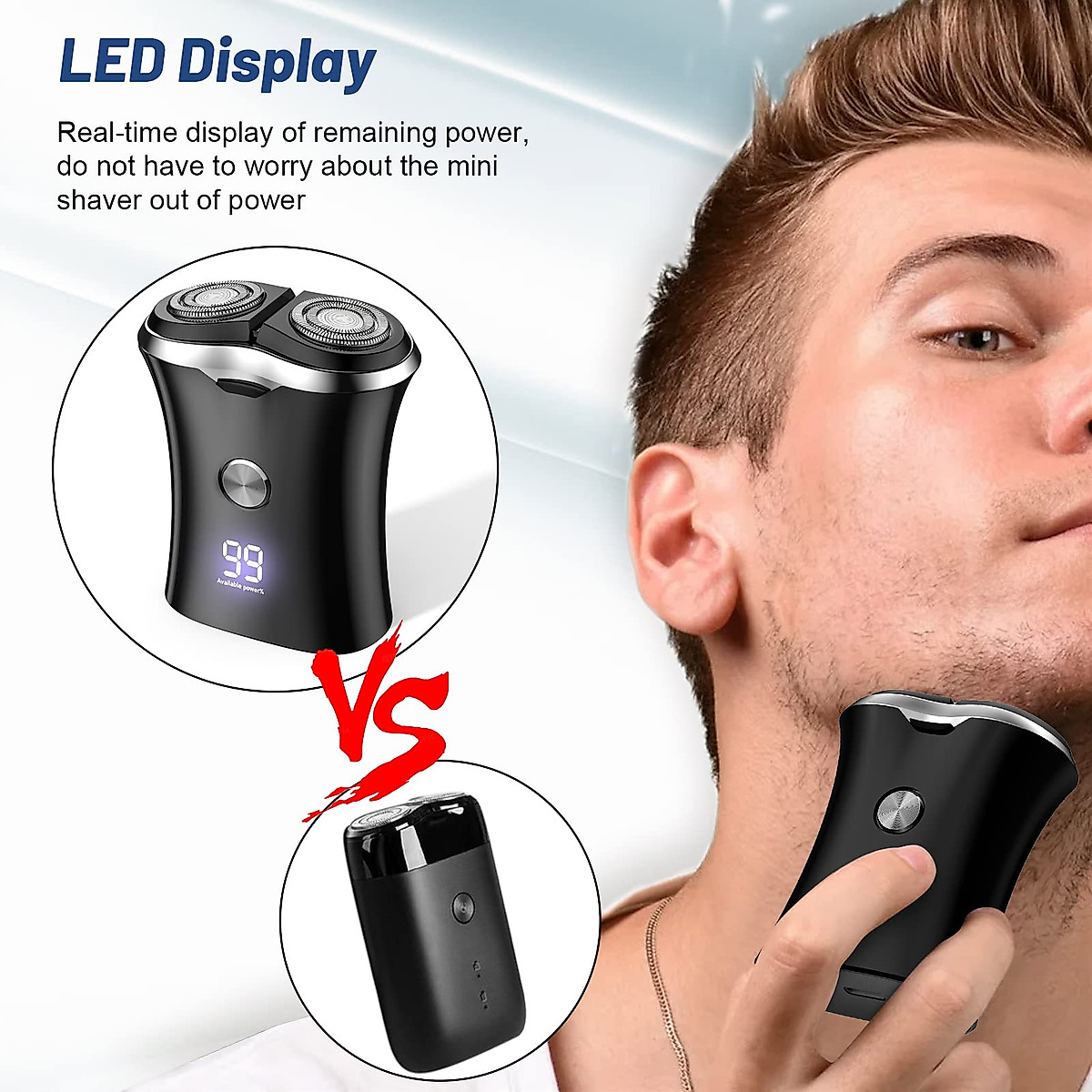 Mini Portable Electric Travel Shaver - Pocket Size Washable USB Rechargeable Shaving Razor - Cordless & Compact Small Rotary Shavers- Wet & Dry Waterproof Mini-Shave for Men Teen Boys Face (Black)