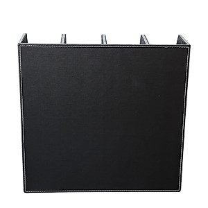 KINGFOM 4-Slot Wood Leather Document Files Holder Rack Stand Desk Files Organizer Papers Collection Cabinet (4 Slot Black)