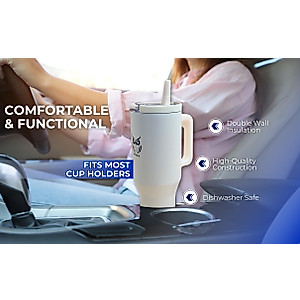 WILANKAR Tumbler 40oz Water Bottle with Lid, Handle & Flip Straw – Leakproof, Cup Holder-Friendly Travel Cup, Insulated Stainless Steel, Dishwasher-Safe, BPA-Free (Cream)