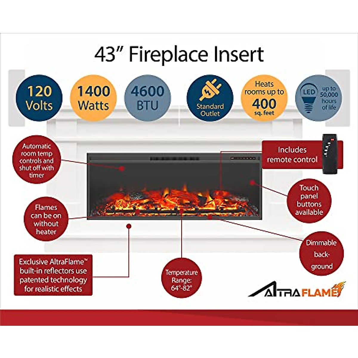 Ameriwood Home Elmcroft Wide Mantel with Linear Electric Fireplace, Plaster