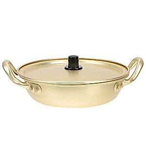 Korean Ramen Pot Noodle Bowl: Golden Korea Cooking Instant Noodles Pots- Made Ramyun Bowls with Lid and Handle- Aluminum Soup Cooker Set- Korean Ramen Pot Double Ears Pot Kitchen Cookware