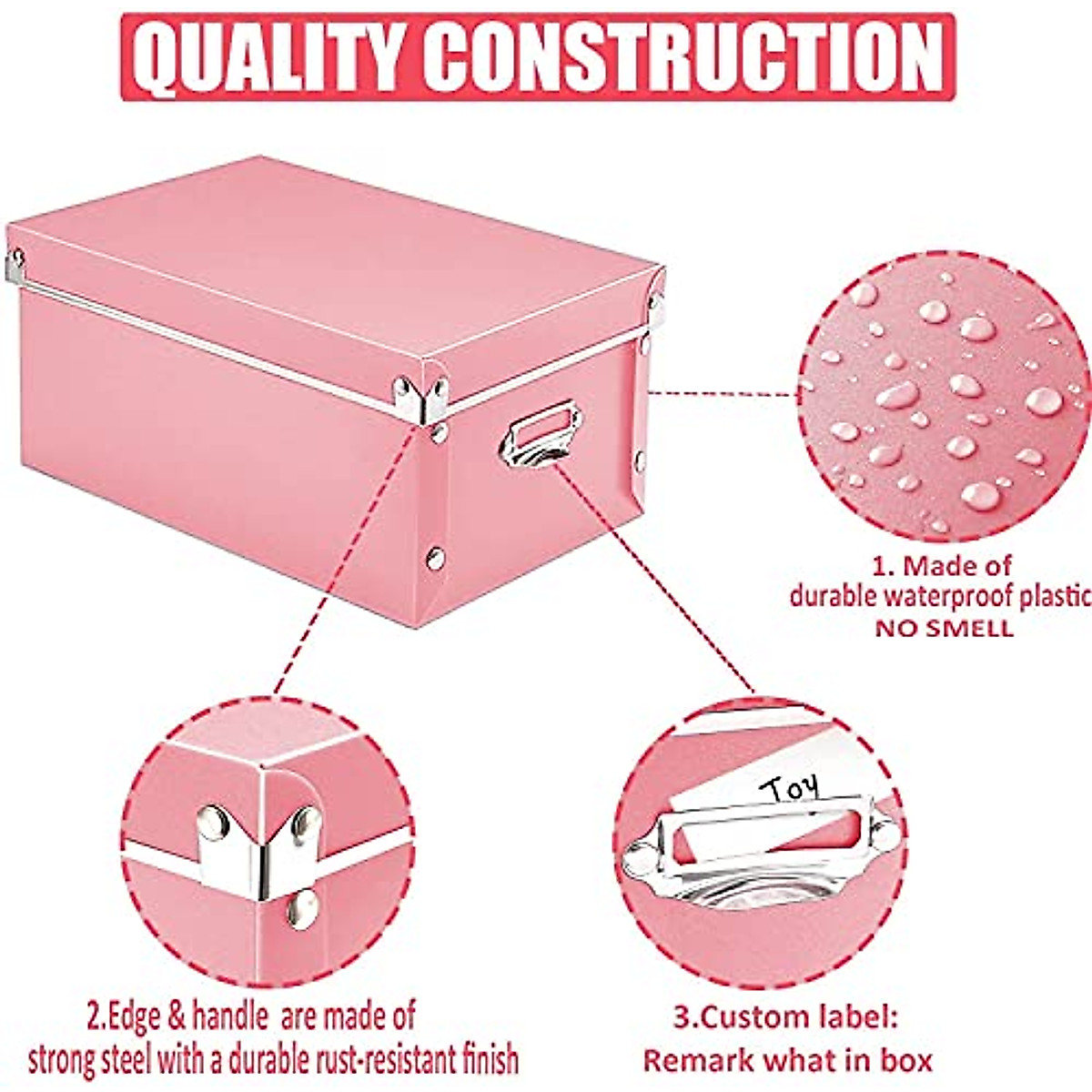 XUCHUN File Storage Boxes, Foldable Storage Bins with Lid 3 in 1 Set, Press-Stud Fastening, Moisture-Proof, Space Saving Storage, Storage Box for Photoes, Toys, Files, Closets
