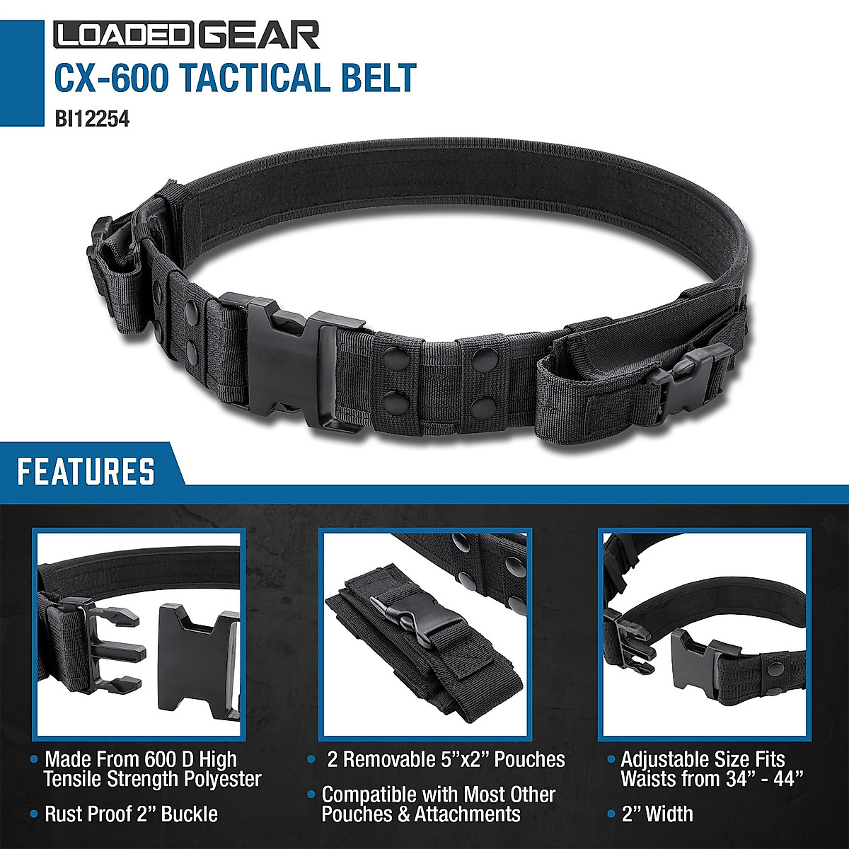 BARSKA Standard Belt, Black, 44