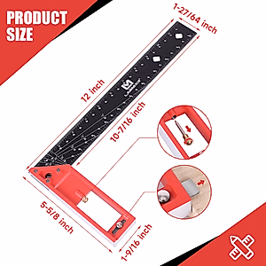 LARMEIL 12 Inch Framing Square Carpenter Square, Woodworking Square Ruler, Try Square Tool, T Square Ruler, L Square Ruler, Layout Tool, Right Angle Ruler with Retractable Ledge and Scribe Mark Pin