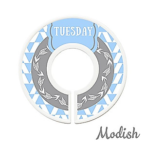 Modish Labels Daily Clothes Organizers, Days of Week Closet Dividers, Closet Organizers, School Supplies, Work Week Clothes Organizer, Boy, Male, Men, Arrows, Tribal, Blue, Grey, Gray (Days)