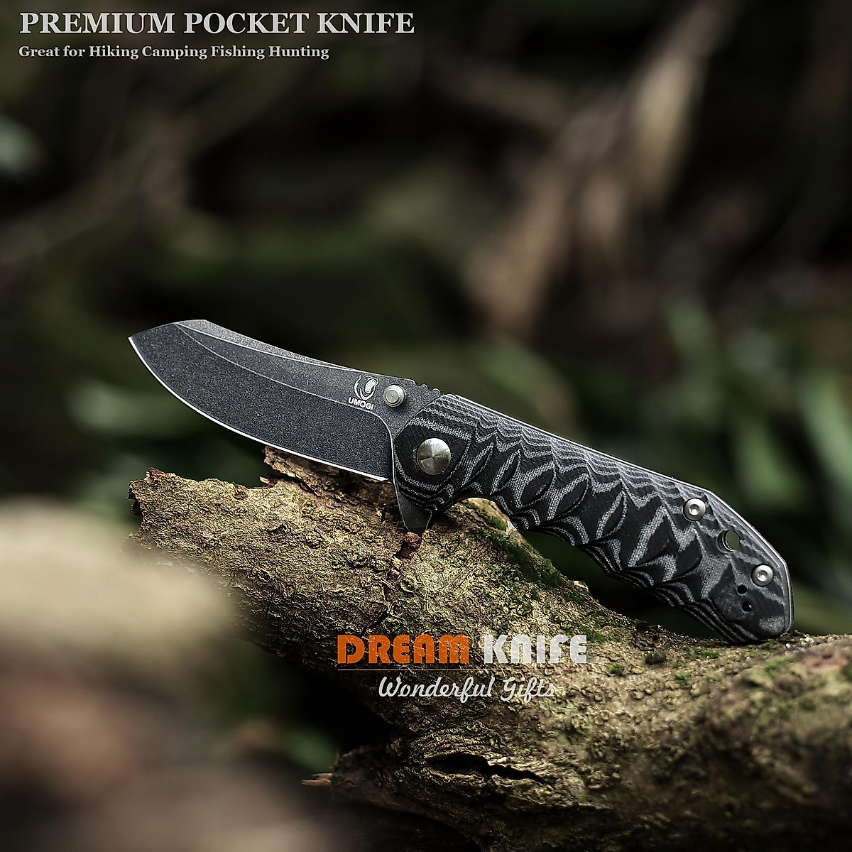 UMOGI Folding Knife - 14C28N Blade, Linen Micarta Handle Safety Liner Lock - Outdoor Camping Hiking Knife, Father’s Day Men Husband Gifts. With Screwdriver for DIY