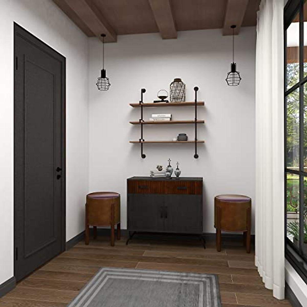 Deco 79 Wood Wall Shelf with Metal Brackets, 38" x 9" x 38", Brown