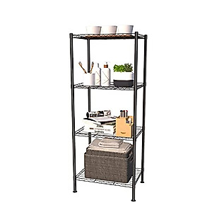 GOYUWEN 4-Shelf Storage Rack Adjustable and 1 Wood Pendant Painting, Heavy Duty Storage Shelving Unit with 350 lbs Loading Capacity, Steel Organizer Wire Rack(Black, 4-Shelf 22"x47"x13.8")