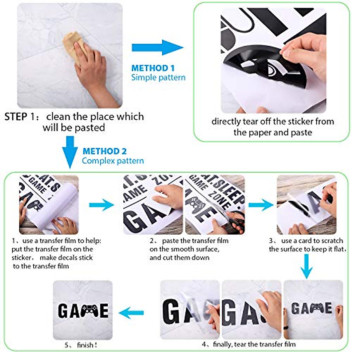 Gamer Sticker, Eat Sleep Game Wall Decal,Gamer with Controller Wall Decal, Game Zone, Video Game, Wall Stickers Mural for Home, Playroom Bedroom Decoration (Black)