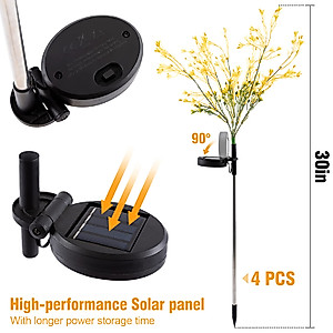4 Pcs Solar Canola Flowers Lights- 30" Solar Garden Lights Outdoor Decorative Flowers Stake Lights Warm White LED Night Light for Garden Patio Yard Lawn Porch Walkway Spring Landscape Decoration