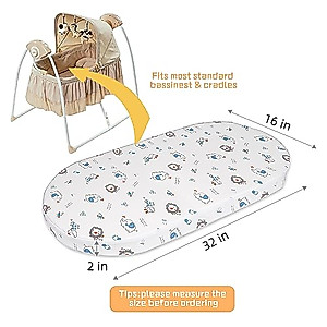 QIUBABYO Bassinet Mattress Pad,32"x16"x2" Breathable Cotton Cover,Waterproof Lining and High-Density Foam,Removable and Washable.Baby Cribs Topper for Moses Basket