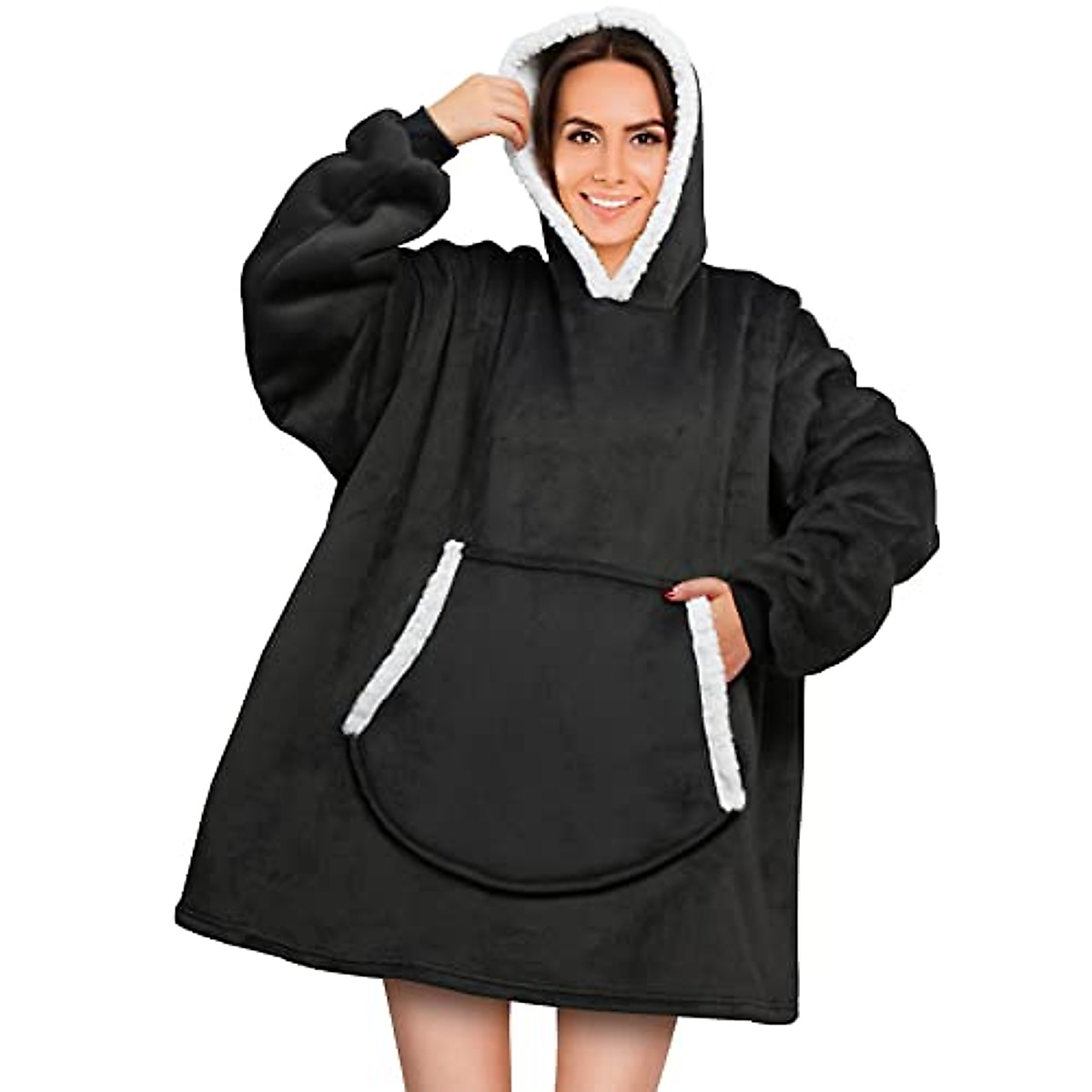 Wearable Blanket Super Warm and Cozy Fleece Sweatshirt Giant Blanket Hoodie for Women and Men, Large Front Pocket