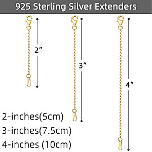 925 Sterling Silver Necklace Extender Gold Necklace Extender Gold Chain Extenders for Necklaces 2", 3", 4" Inches