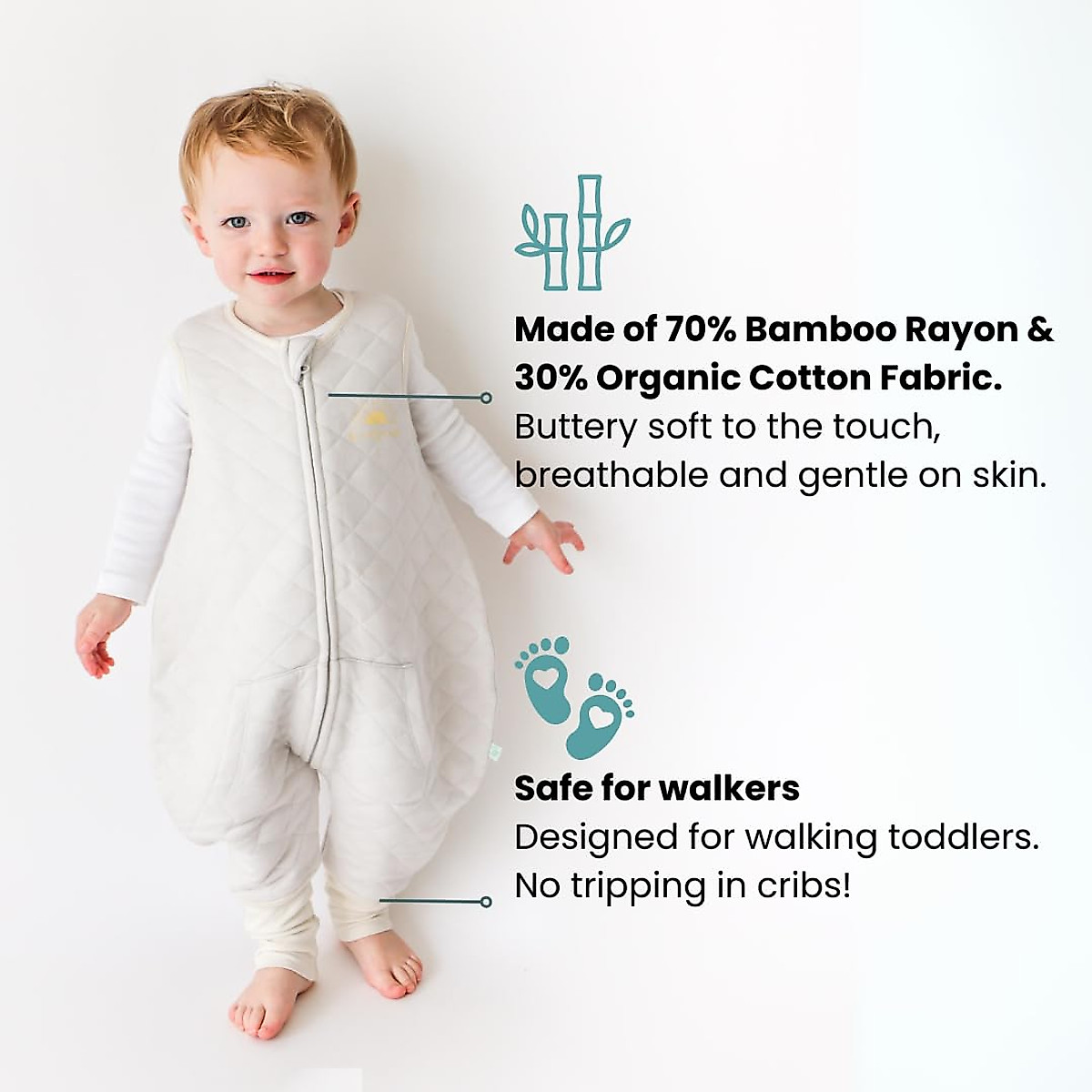 Tealbee Dreamsuit: Toddler Sleep Sack with Feet 2T 3T - 1.2 TOG All Season Baby Wearable Blanket for Walkers - Rayon made from Bamboo, Organic Cotton Sleep Bag - Sunshine