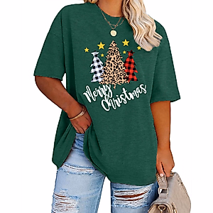 Plus-Size Christmas Shirts Women Merry Christmas Leopard Plaid Tree Print Shirt Holiday Tops Xmas Tee