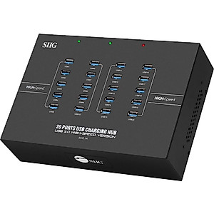 SIIG 20-Port Industrial USB 3.0 Hub with Charging - 200W, 5Gbps with 5V/2.1A per Port, Powered Multiport Hub Expander for Laptop, Tablets, Cellphone, External HDD, Keyboard and Mouse (ID-US0611-S1)