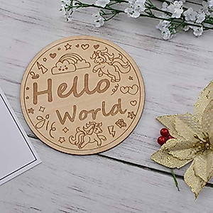Wood Baby Birth Announcement Sign 6 Inch Large Round Dual-Sided Personalized Newborn Photo Props (A)