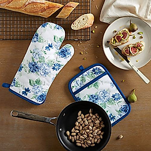 Martha Stewart Amber Floral Oven Mitt & Pot Holder Set 2-Pack, Blue/Green, OM: 7"x13" & PH: 7"x10"