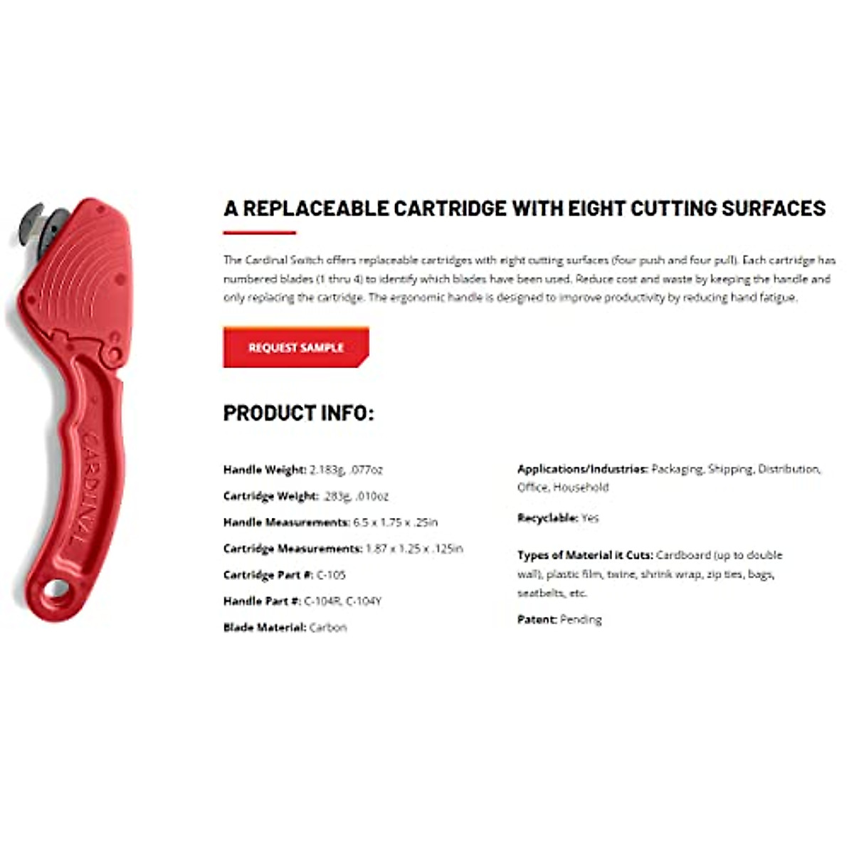 Cardinal Switch Cutter Handle and Switch Dual Wall (HD) Blade Cartridge - Replaceable Blade Cartridge Safety Box Cutter - Cut Cardboard Zip Ties Film Plastic Bands + More (RED) (1)