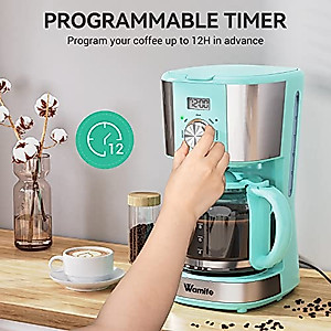 Wamife Coffee Maker - 12 Cup Programmable Drip Coffee Machine Coffee Brewer Timer Machine with Thermal Carafe Retro Coffee Makers for Home & Office (Blue)