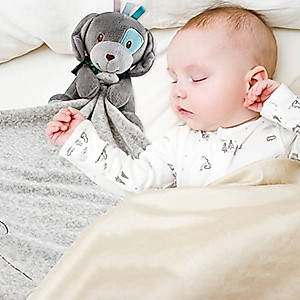 Cute Dog Security Blanket for Newborn Baby Boy Girl 0-36 Months, Unisex Soft Deer Soothing Blanket Elephant Baby Towel Baby Blanket with Stuffed Animal, 11.6 x 11.6 Inch