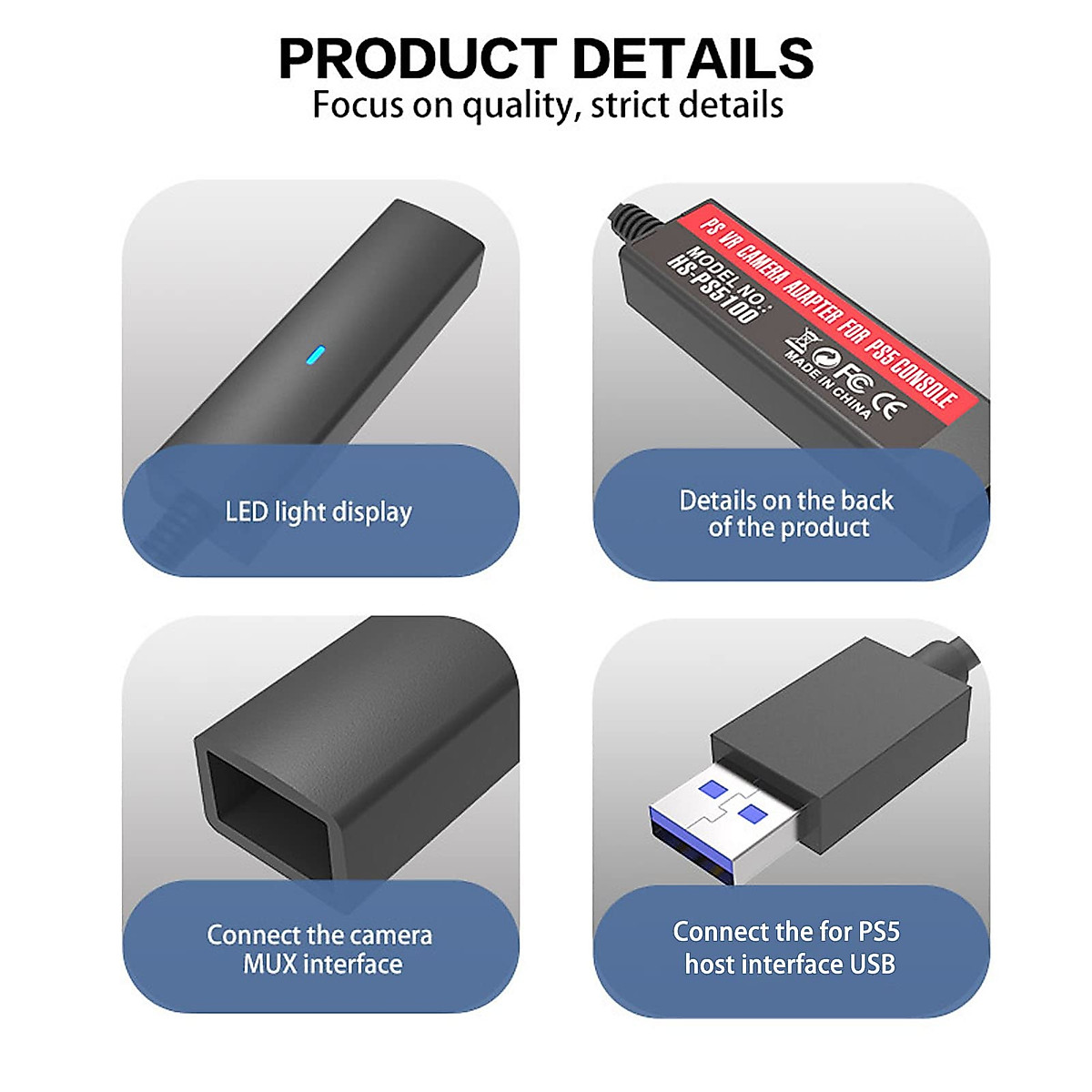 Game VR Adapter with LED Indicator Design Power On Blue, USB3.0 Connection Port Stable, Host VR Conversion Cable, Plug and Play Suitable for Playing Physical Games