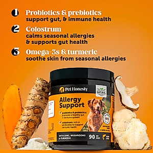 Pet Honesty Dog Allergy Itch Relief - Maximum Strength Itch Supplement with Probiotics for Dogs - Immune Support & Skin Relief for Seasonal Allergies - Natural Itchy Skin Paw Relief - (Chicken, 90 Ct)