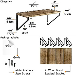 Wallniture Ponza Floating Shelves, 17"x8" Bookshelf Set for Living Room, Shelves for Bedroom, Kitchen Organization & Bathroom Storage Office Shelves Burnt Set of 4