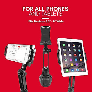 Macally Cup Holder Tablet Mount - Heavy Duty iPad Cup Holder Car Mount Stand or Tablet Holder for Car, Truck, and Vehicle - Fits Devices 3.5" - 8” Wide with Case - Adjustable iPad Holder for Car