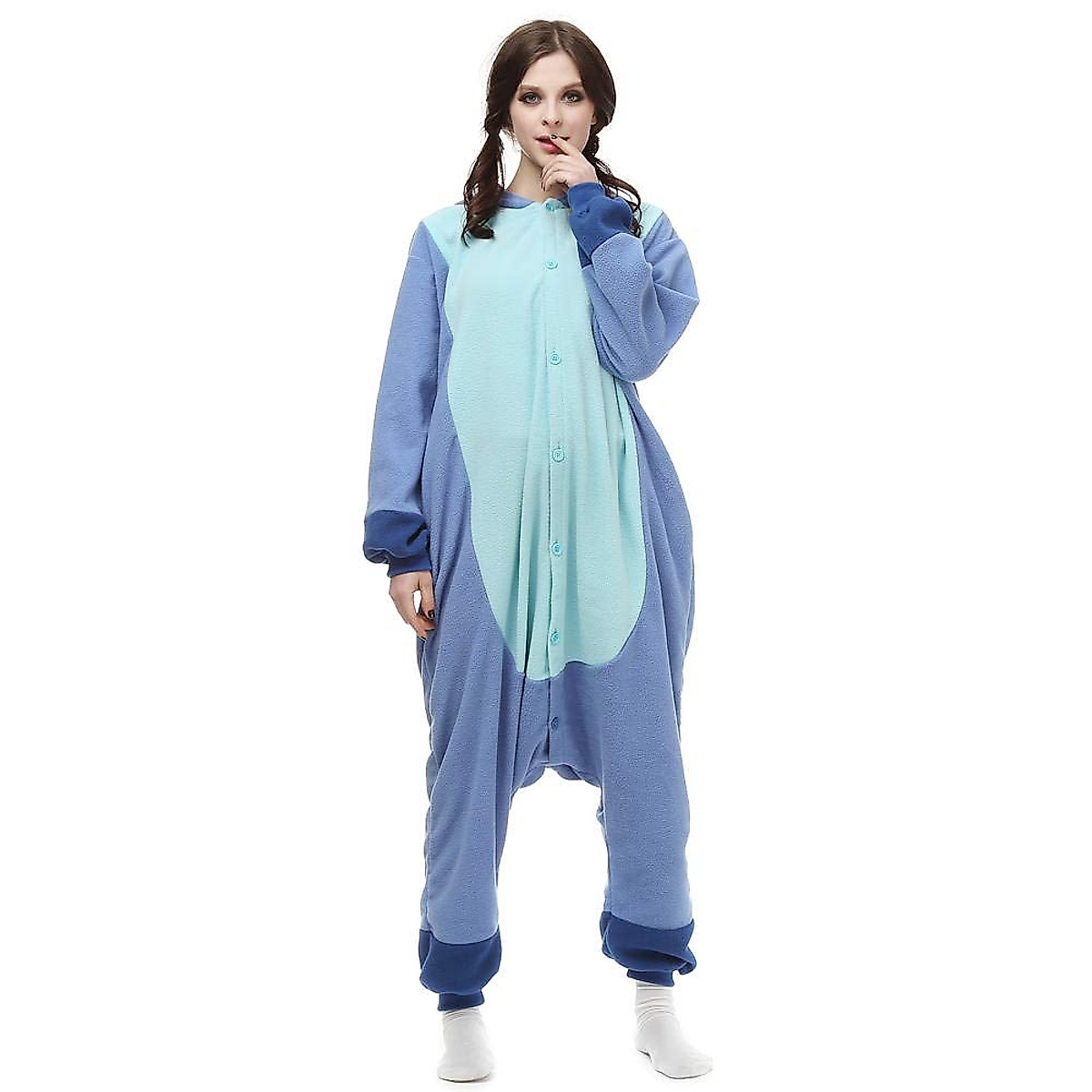 RULTA Animal Onesie for Women Men Adult Costume Cosplay One Piece Pajamas Halloween Xmas Gifts (US, Alpha, Small, Blue-St)