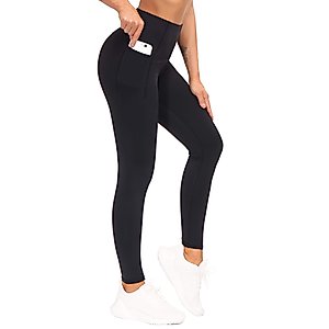 THE GYM PEOPLE Tummy Control Workout Leggings with Pockets High Waist Athletic Yoga Pants for Women Running, Fitness (Black-1, Medium)