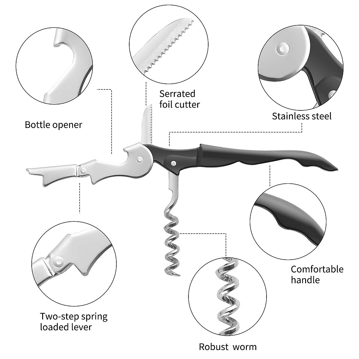 STARVION Waiters Corkscrew,3 in 1 Wine Opener, Bottle Opener and Foil Cutter, Thickened Wine Corkscrew and Stainless Steel Stopper Packed in Beautiful Gift Box