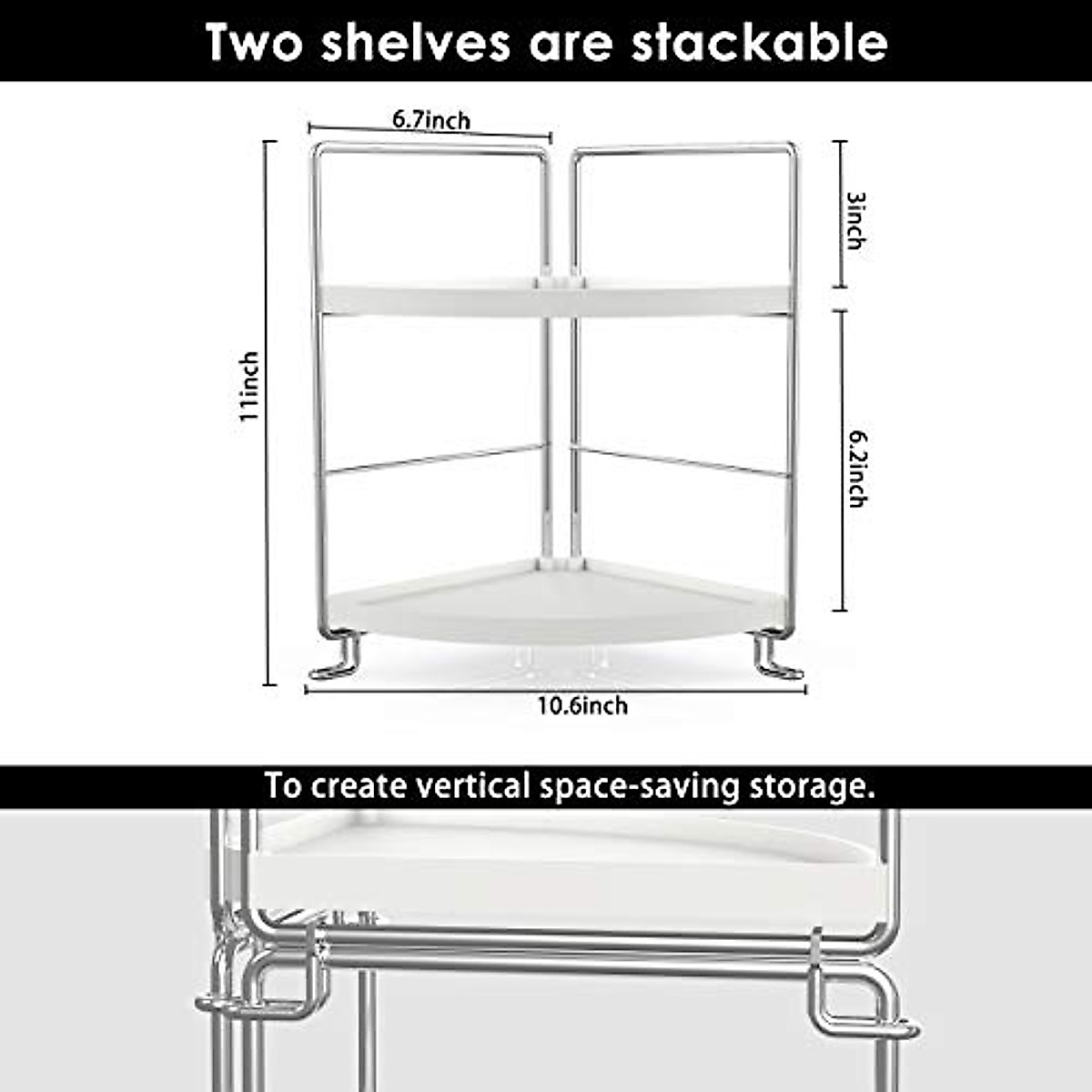 YANZHIX 2-Tier Corner Wire Shelving Stackable Organizer for Cosmetics, Bathroom, Kitchen, Countertop, Silver