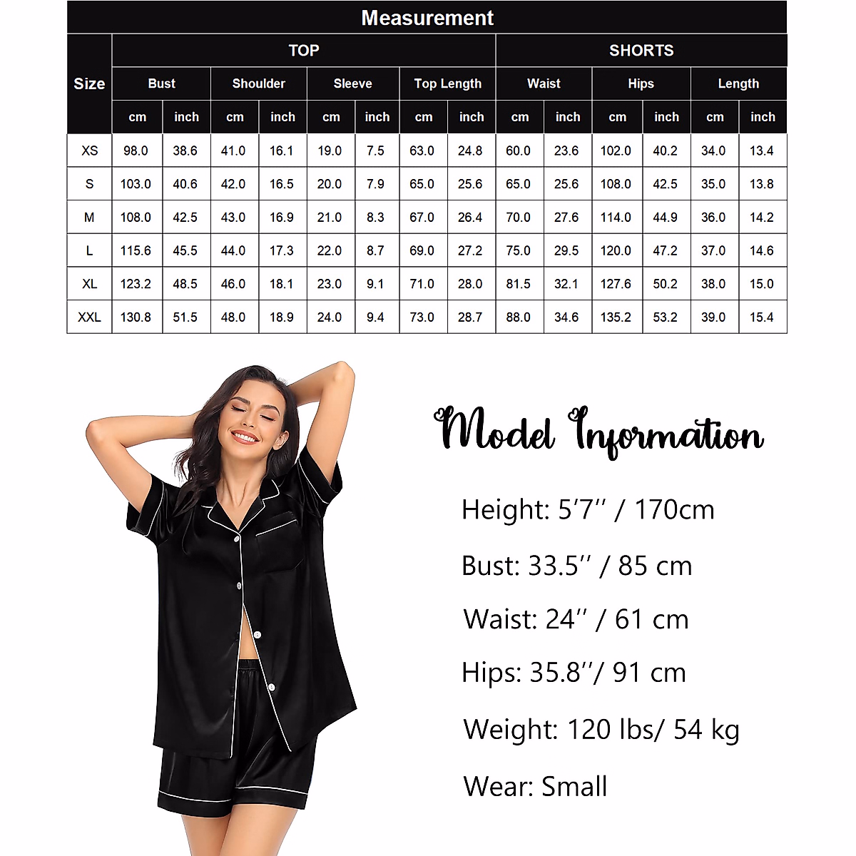 SWOMOG Women's Satin Pajamas Short Sleeve Sleepwear Soft Silk Button Down Loungewear Pjs Shorts Set Black