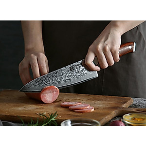 XINZUO Damascus 15-pc Kitchen Knife Set with Acacia Wood Knife Block, 67 Layers Damascus Steel Sharp Professional Cooking Knife Set -Multifunctional Kitchen Shears and Honing Steel -Rosewood Handle