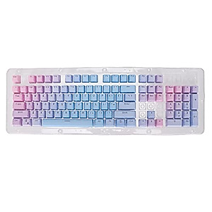 SNOQ Keyboard Keycaps, 104 Keys Gradient Color Translucent Pink Blue Pudding Keycaps, PBT Material Ergonomic Design Computer Keycaps Keyset for Mechanical Gaming Keyboard