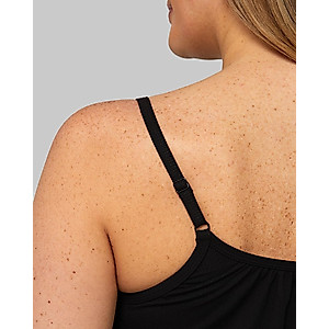 32 Degrees Cool Womens Shirred Flowly Relaxed Lounge Built-in Cups Shelf Bra Tank Cami, Black, Small