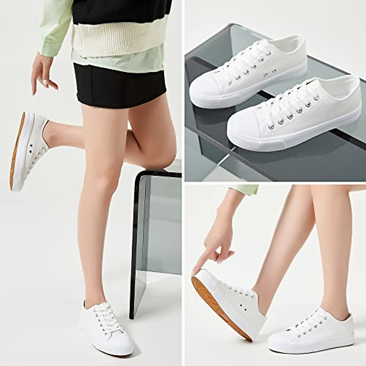 hash bubbie Womens White Sneakers White Shoes Tennis Shoes for Women Women's PU Leather Fashion Sneakers Low top Casual Shoes（PU White.US7）