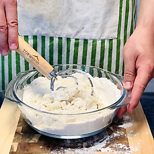 Torwood Danish Dough Whisk Bread Mixer Large 13.5 inches Stainless Steel Wooden Dutch Hook for Baking, Loaves, Pastries and Pizza, comes with a Dough Scraper