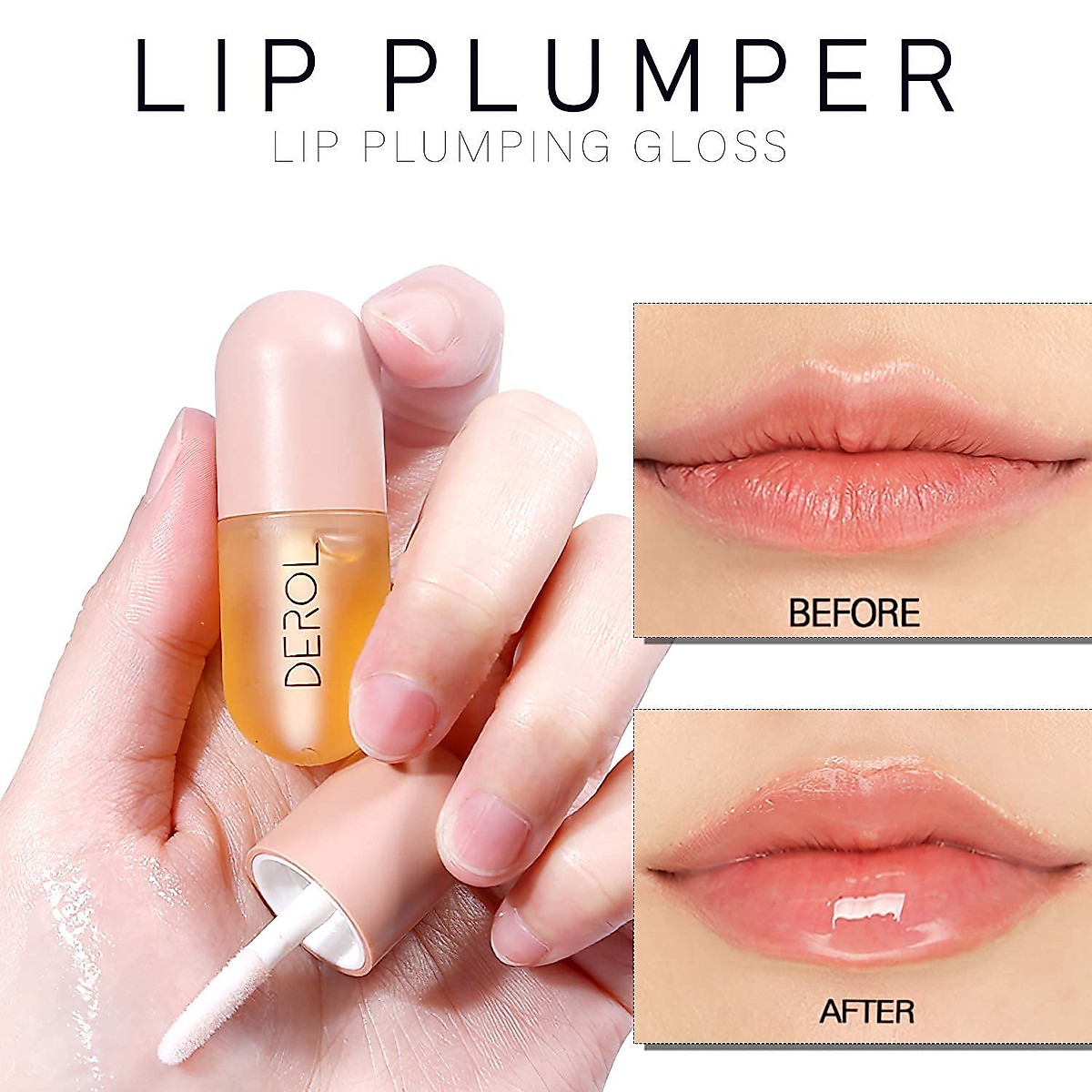 Vafee DEROL Lip Plumper, Natural Lip Plumper and Lip Care Serum, Lip Enhancer for Fuller, Lip Mask, Beautiful Fuller, Hydrating & Reduce Fine Lines 5.5ML (Day)