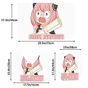 an.ya Cry S.py X Family Anime 4pcs Shower Curtain Sets with Non Slip Rugs, Toilet Lid Cover and Bath Mat, Shower Curtain with 12 Hooks for Bathroom