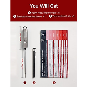 YaungBass Digital Meat Thermometer, Instant Read Cooking Food Thermometer with 4.7in Long Probe for Grill Candy, Kitchen Thermometer for BBQ Smoker Oven Oil Milk Yogurt, 1-Silver