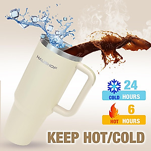 HAUSHOF 40 oz Tumbler with Handle and Straw, Insulated Stainless Steel Coffee Tumbler with Tritan Lid, Double Walled Travel Mug Water Bottle Cup, Large Tumbler for Hot and Cold Drinks