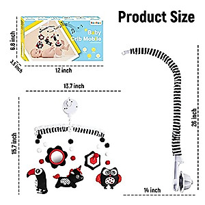 teytoy Baby Crib Mobile Unisexbaby, Nursery Baby Mobile for Crib, High Contrast Black & White for Girls Boys 0-24 Months Infant Newborn Montessori Portable Cot Mobile Decor Hanging Rotating Plush Toys
