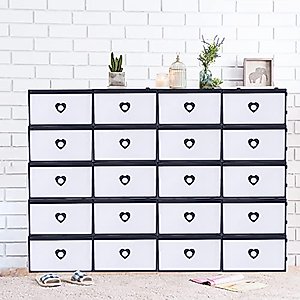 Cbhfmljd 20pcs Stackable Shoe Storage Box Clear Drawer Case Organizer Plastic Container, Dust-proof Space Saving Foldable Shoe Sneaker Containers For Heels Boots Slippers